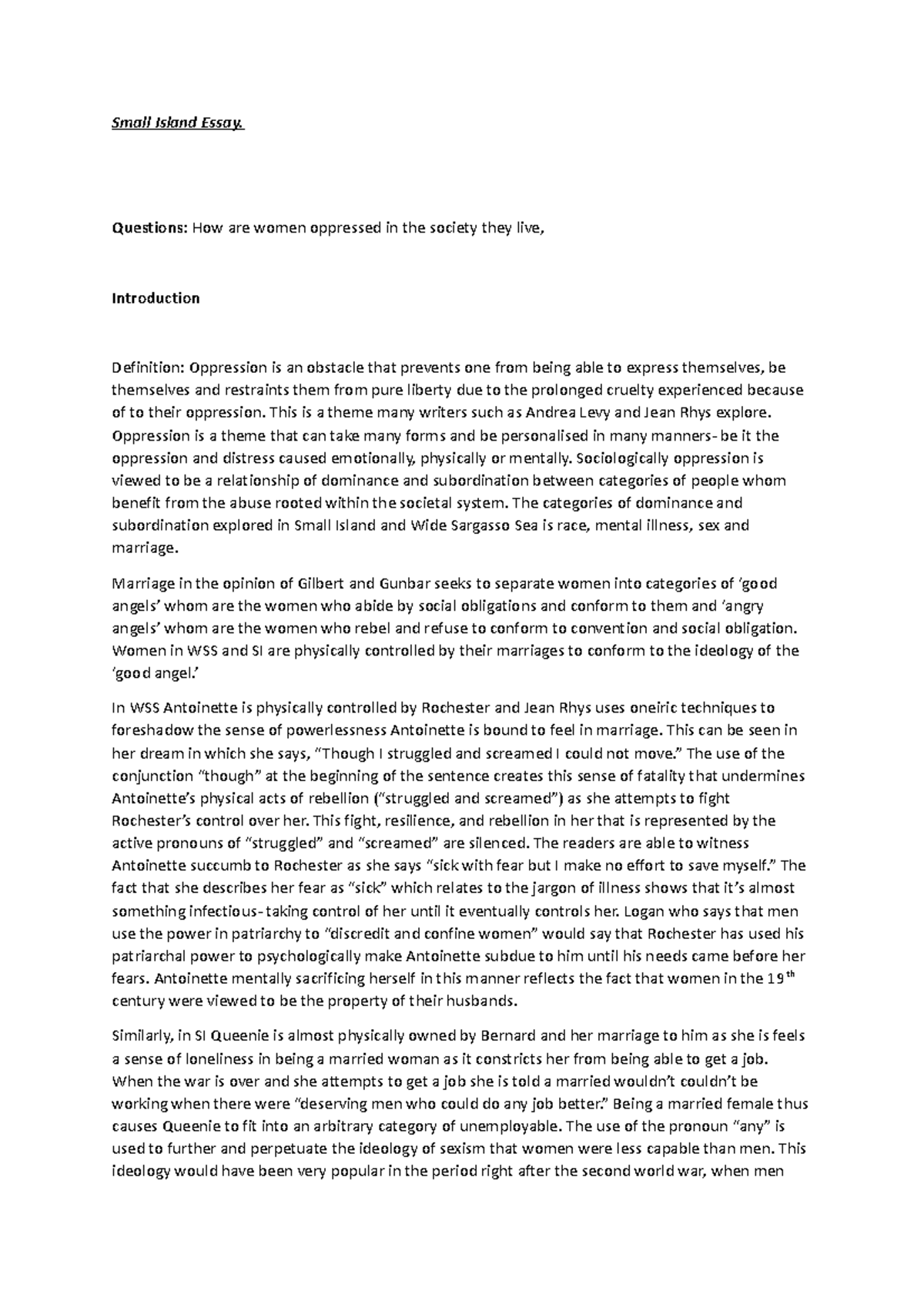 Small Island by Andrea Levy Essay - Small Island Essay. Questions: How ...