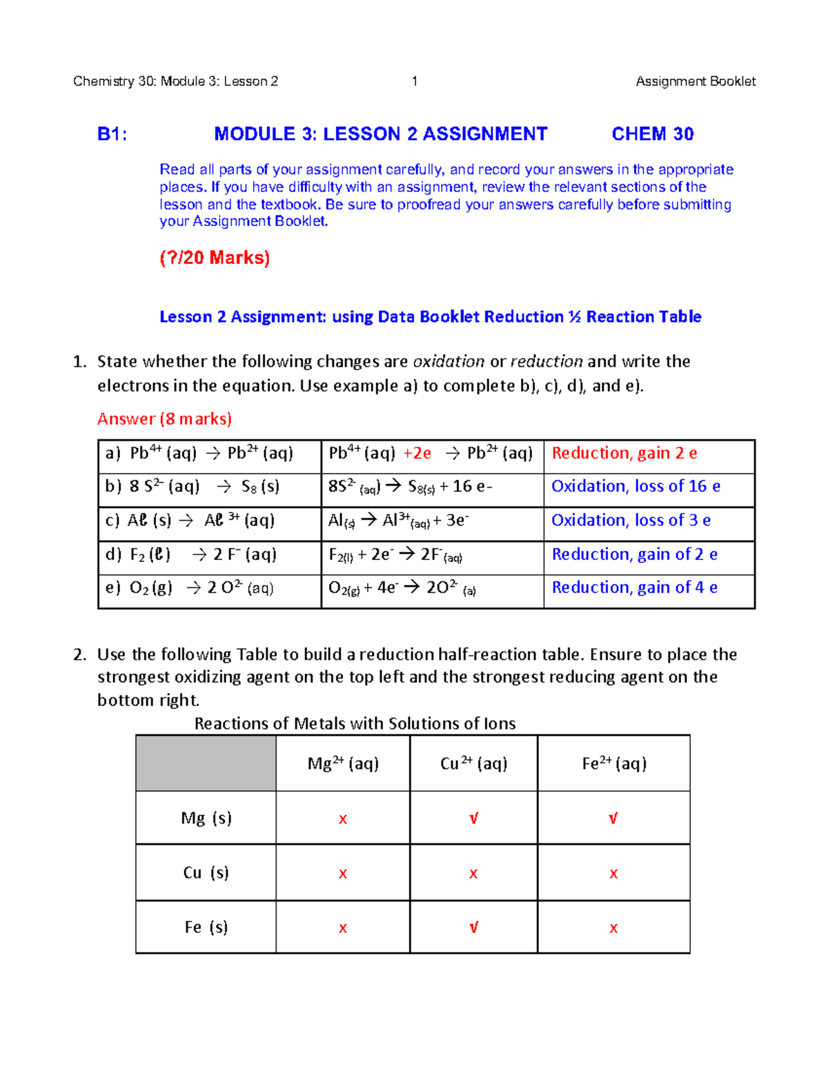 Module 3 - B1 - Chemistry 30: Module 3: Lesson 2 1 Assignment Booklet ...