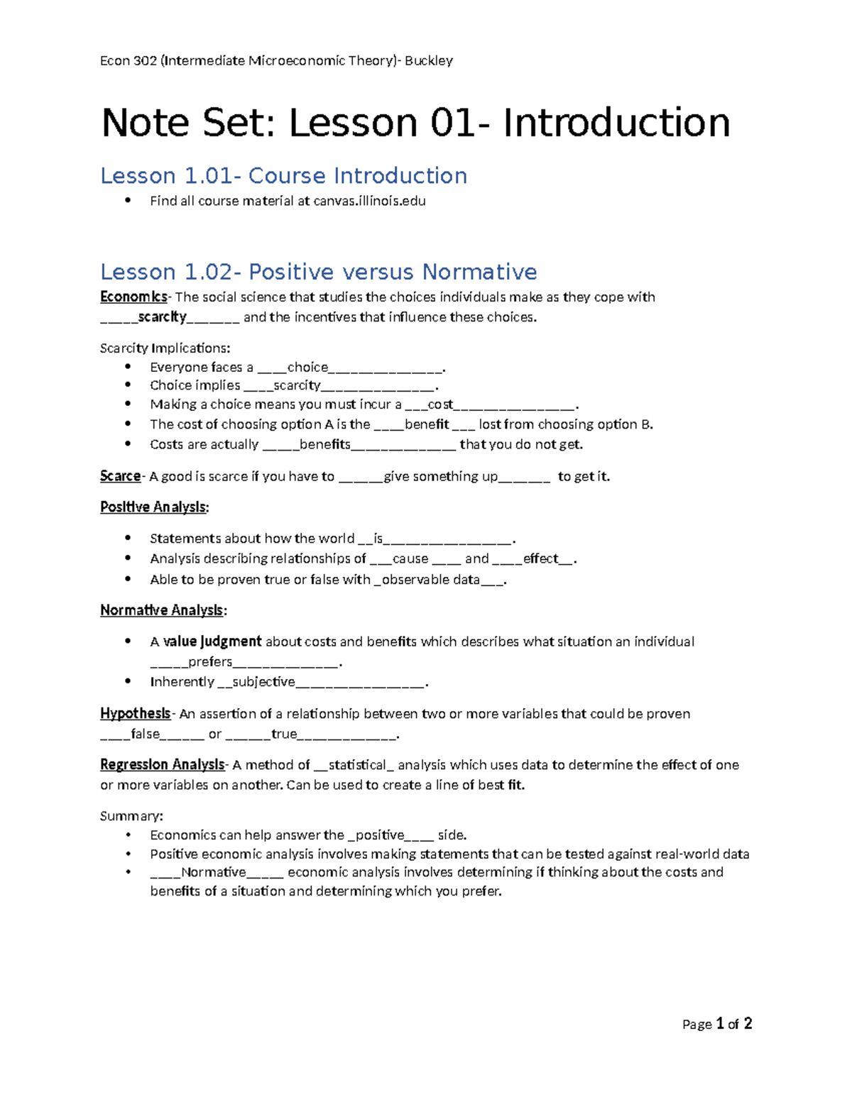 Econ 302 (Inter Micro)- Lesson 01- Note Set - Econ 302 (Intermediate ...