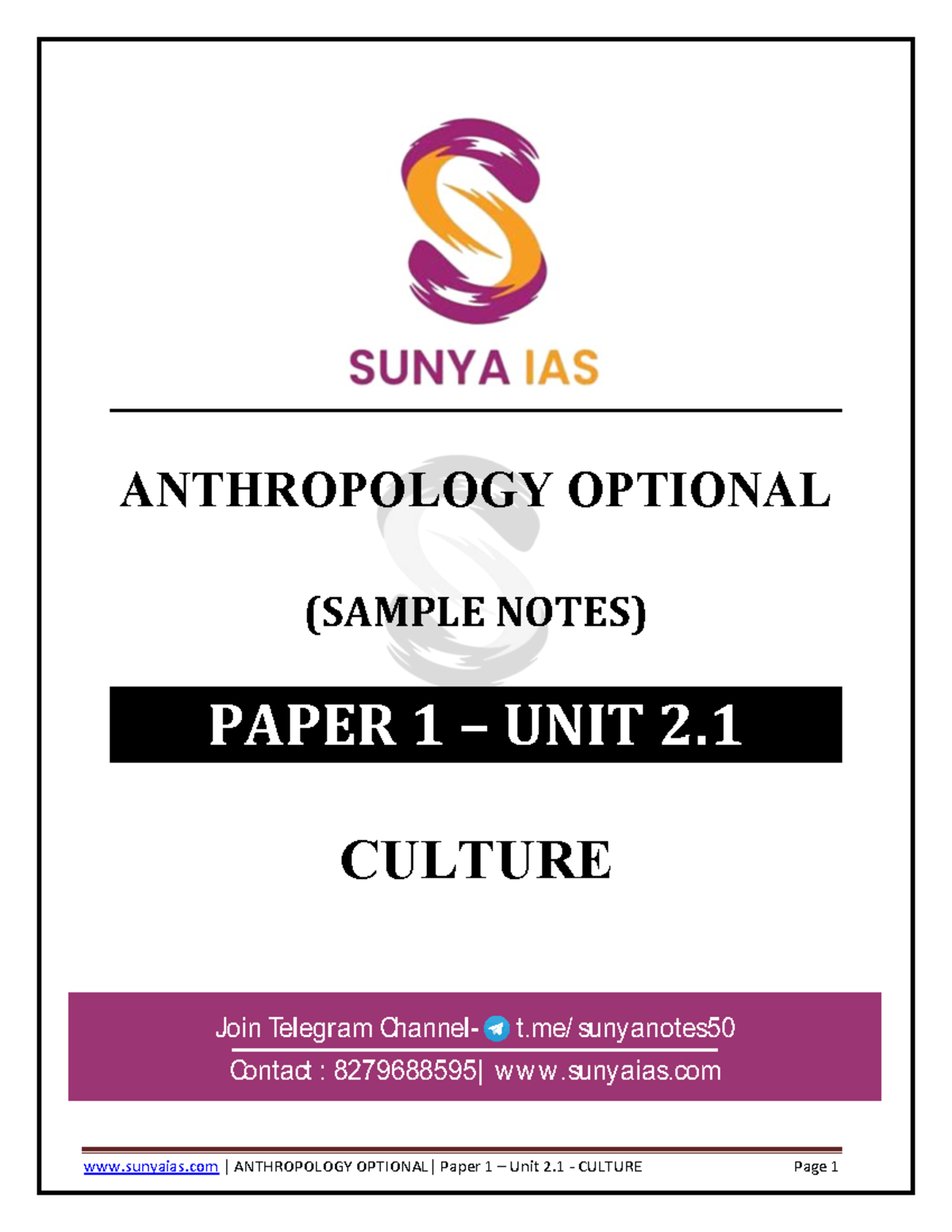 2.1 - Culture - Sample - ANTHROPOLOGY OPTIONAL (SAMPLE NOTES) PAPER 1 ...