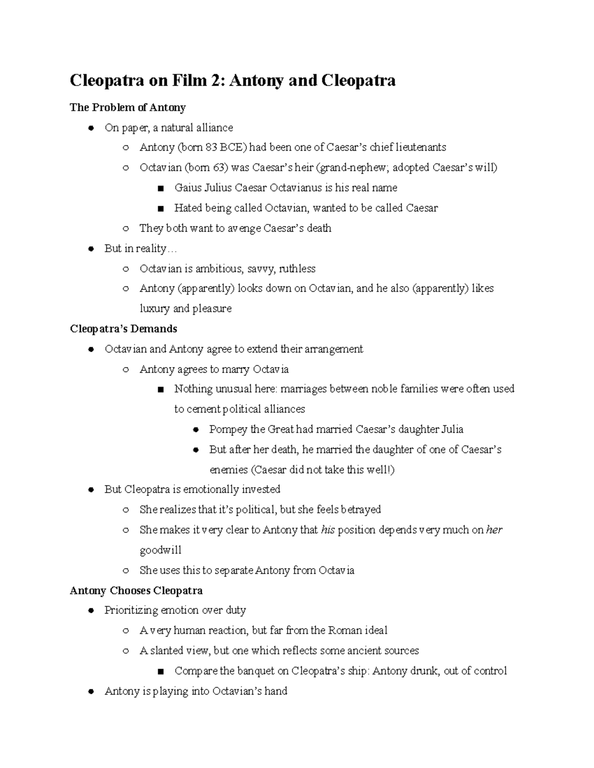 CLT 3510 Cleopatra on Film 2: Antony and Cleopatra - Cleopatra on Film ...