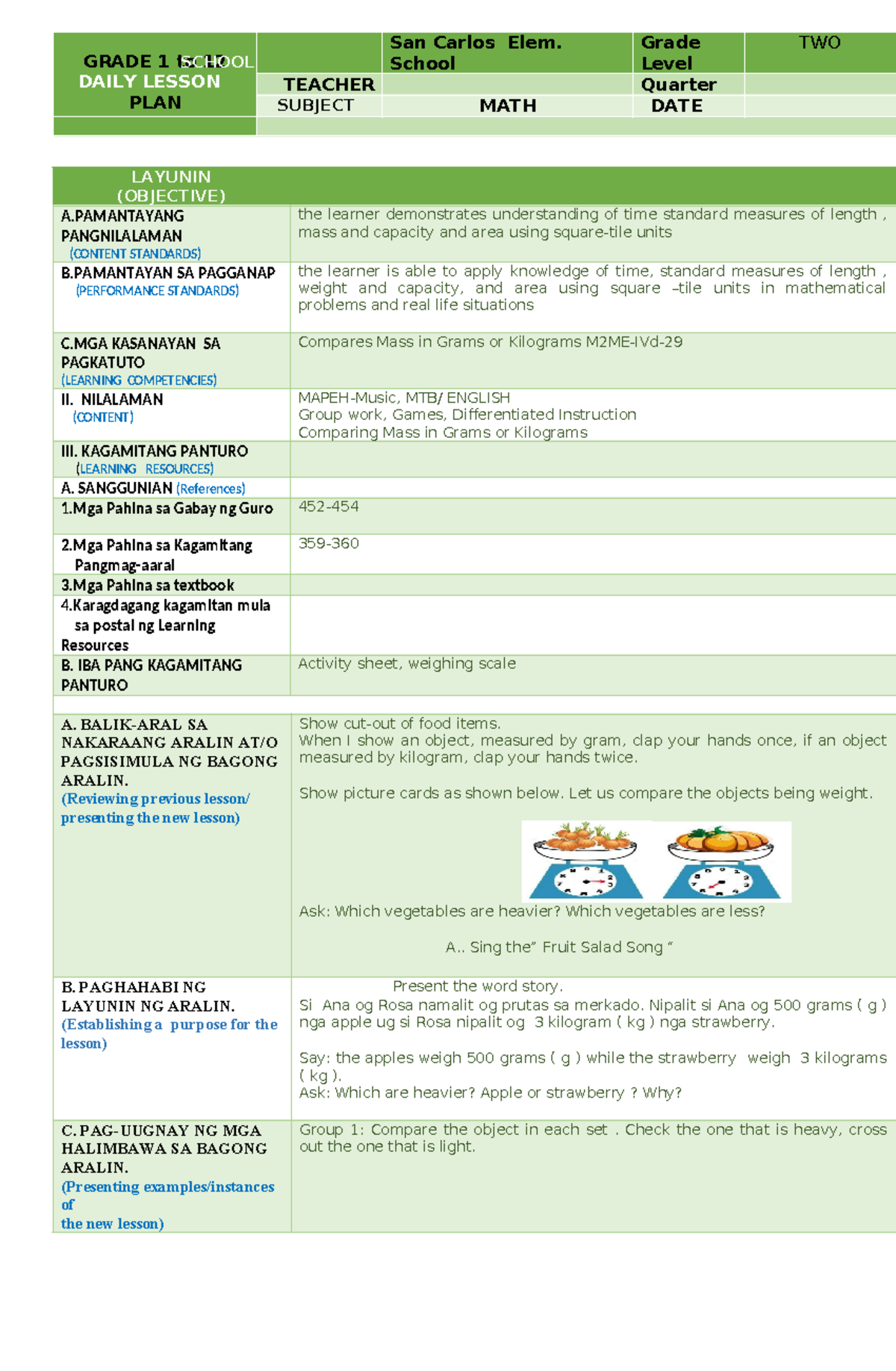 MATH 2-COT-4th Q - A sample CoT Plan with RPMS Objectives and ...