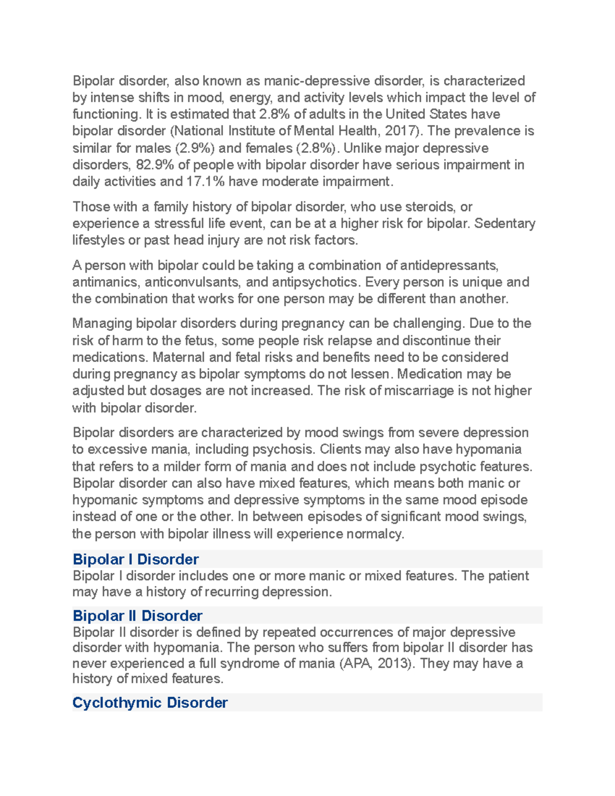 Bipolar disorder - Mental health course notes - Bipolar disorder, also ...