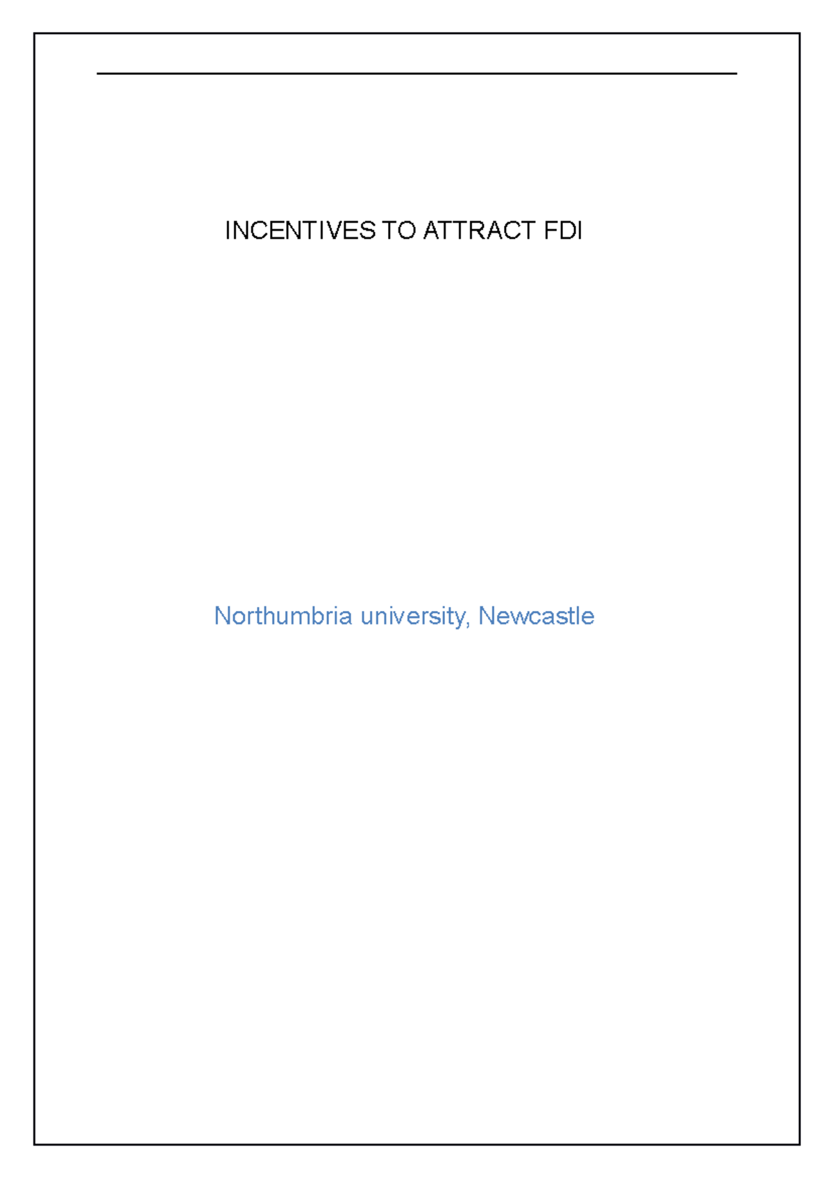 Incentives TO Attract FDI - INCENTIVES TO ATTRACT FDI Northumbria ...