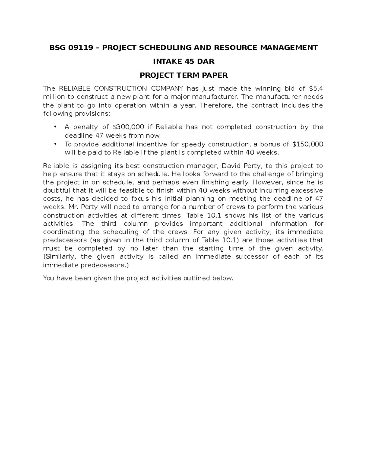Project Term Paper BSG 09119 - Intake 45 DAR - BSG 09119 – PROJECT ...