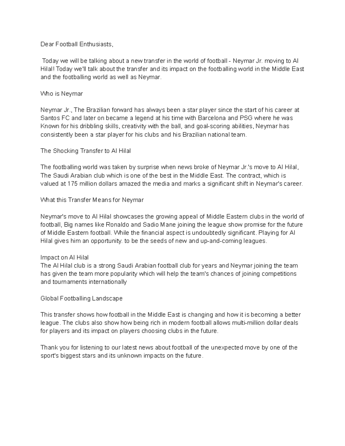 Dear Football Enthusiasts - Dear Football Enthusiasts, Today we will be ...