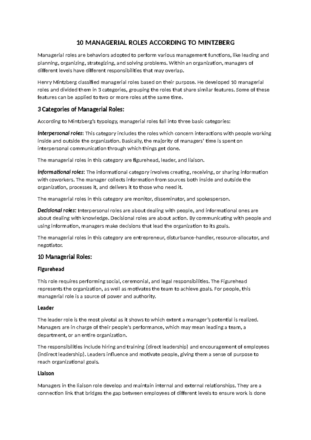 10 Managerial Roles According to Mintzberg - 10 MANAGERIAL ROLES ...