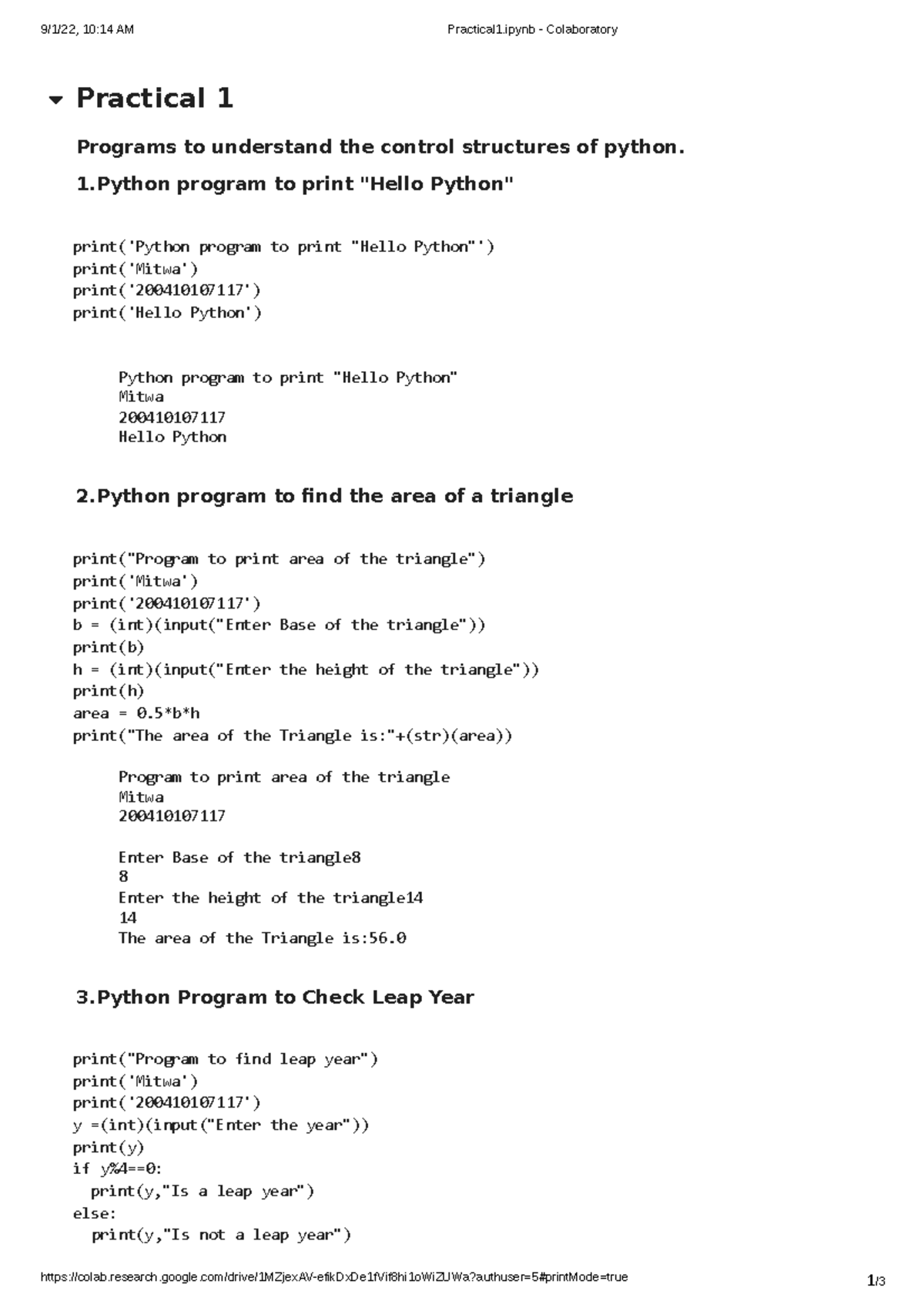 Prac1 - 2022 - 9/1/22, 10:14 AM Practical1 - Colaboratory - Studocu