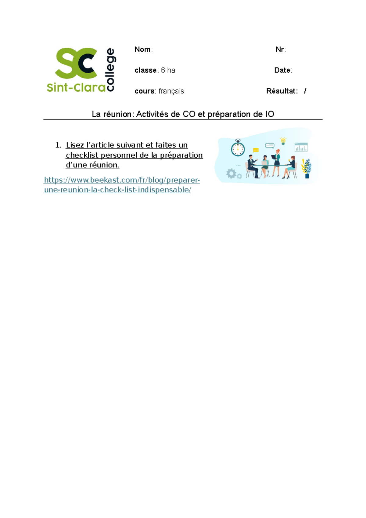 Devoir la réunion - voorbereiding van een vergadering CO en CE - Frans ...