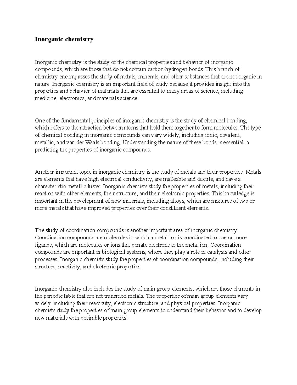 Inorganic chemistry - Inorganic chemistry Inorganic chemistry is the ...