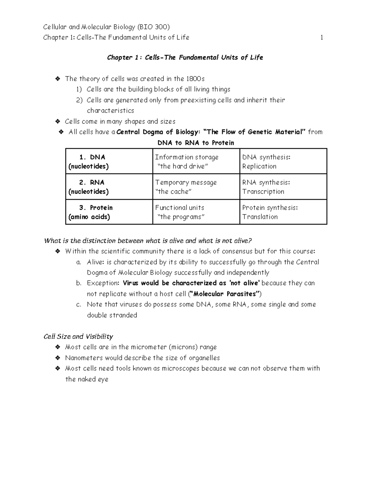 Cellular and Molecular Biology Chapter 1 - Chapter 1: Cells-The ...