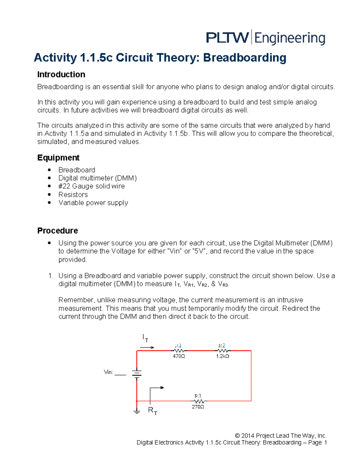 Activity 1 - sheet for help - Activity 1.1 Circuit Theory: Breadboarding Introduction ...