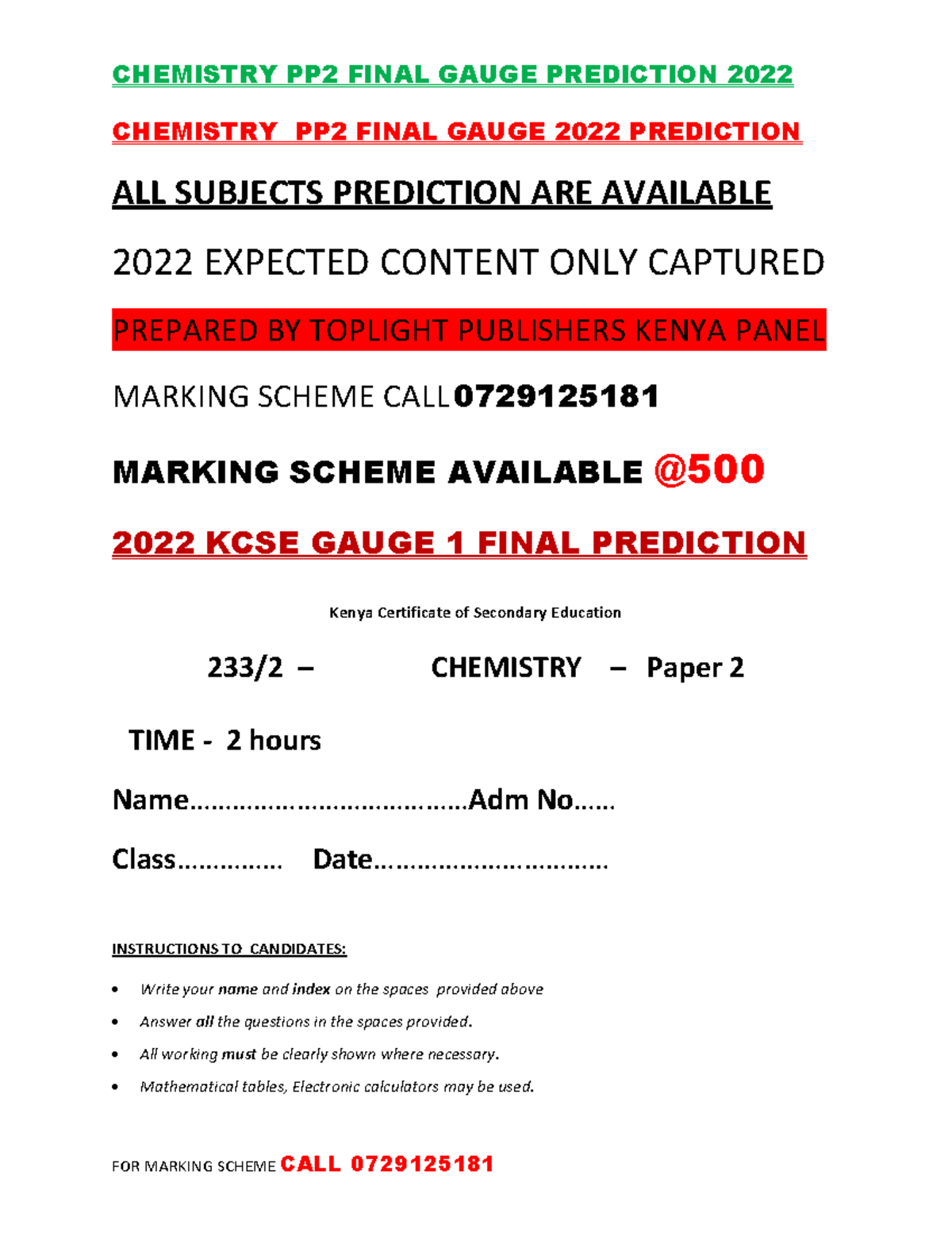 Chemistry PP2 Final Gauge 2022 Prediction - ####### CHEMISTRY PP2 FINAL ...