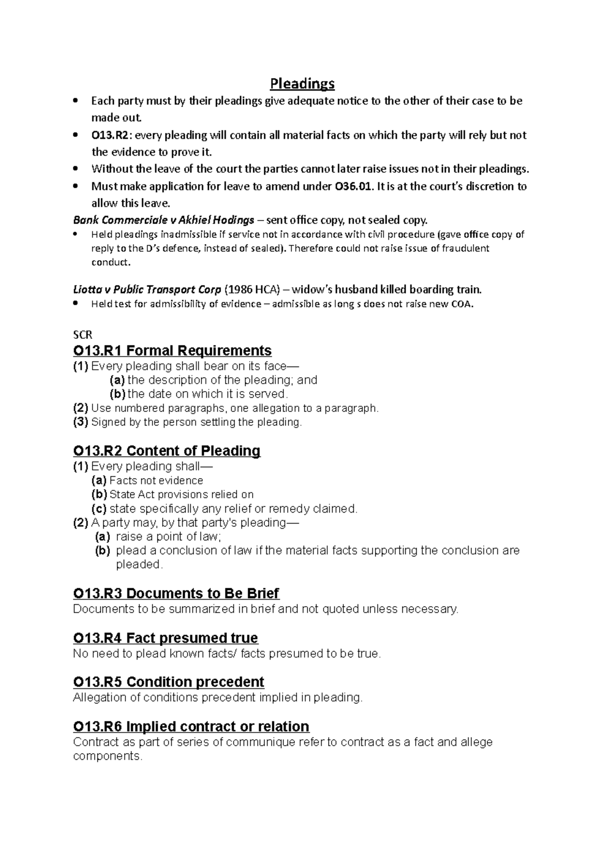 Summary - Pleadings - Pleadings Each party must their pleadings give ...