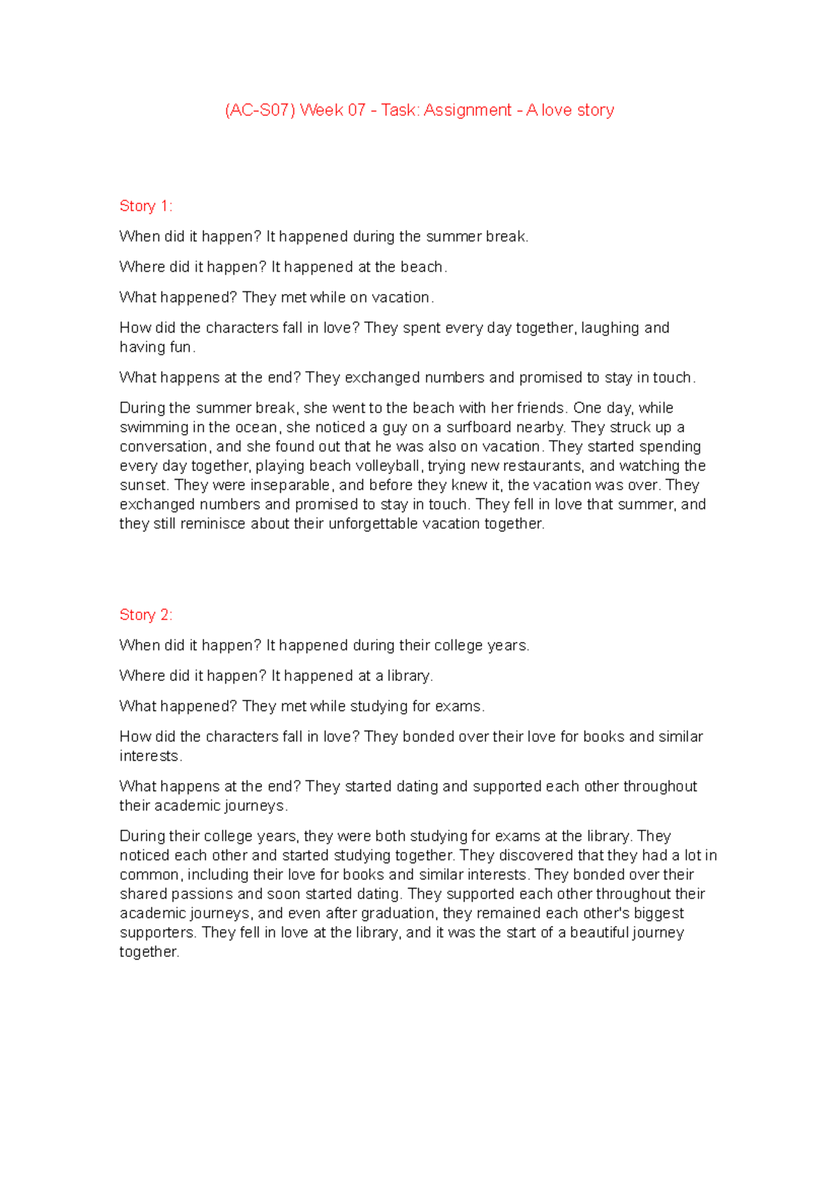 Week07 - (AC-S07) Week 07 - Task: Assignment - A love story Story 1 ...