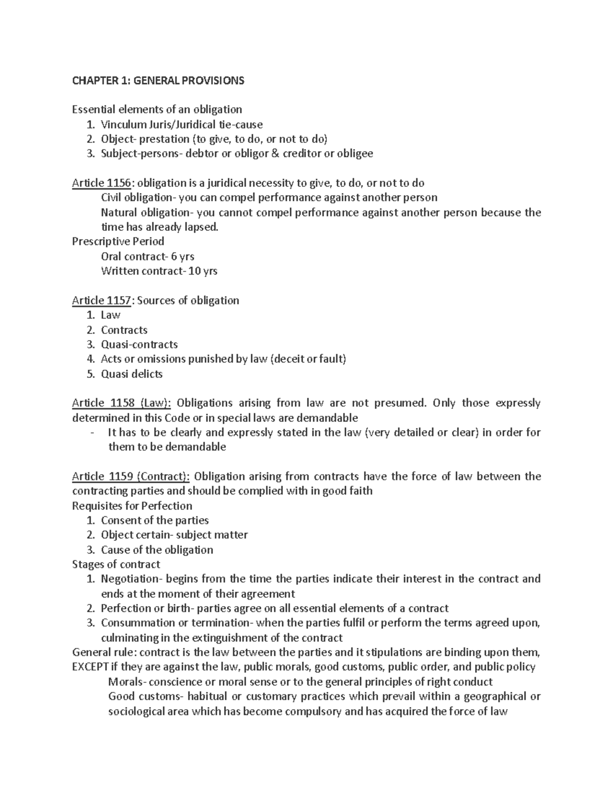 Oblicon - CHAPTER 1: GENERAL PROVISIONS Essential elements of an ...