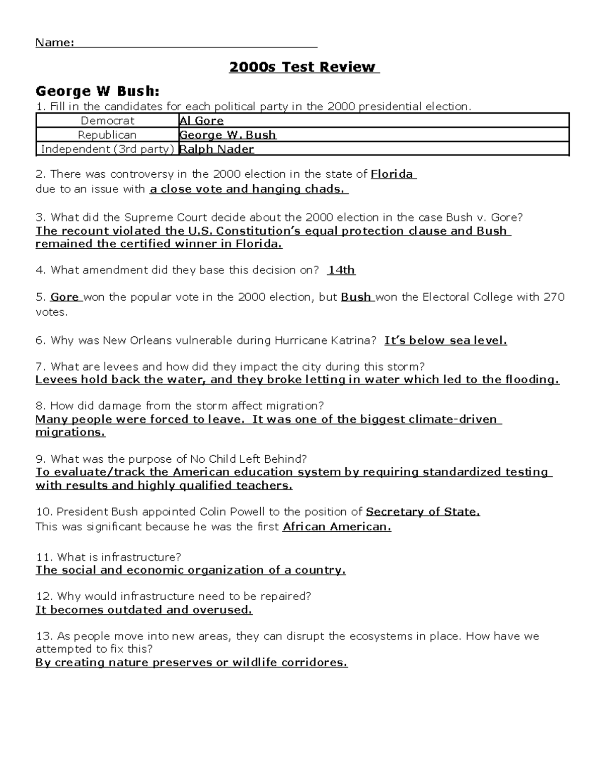 2000 s Test Review with Answers 2023 - Name ...