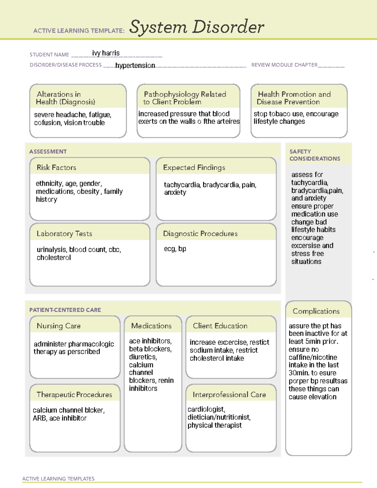Hypertesion system disorder - ACTIVE LEARNING TEMPLATES System Disorder ...