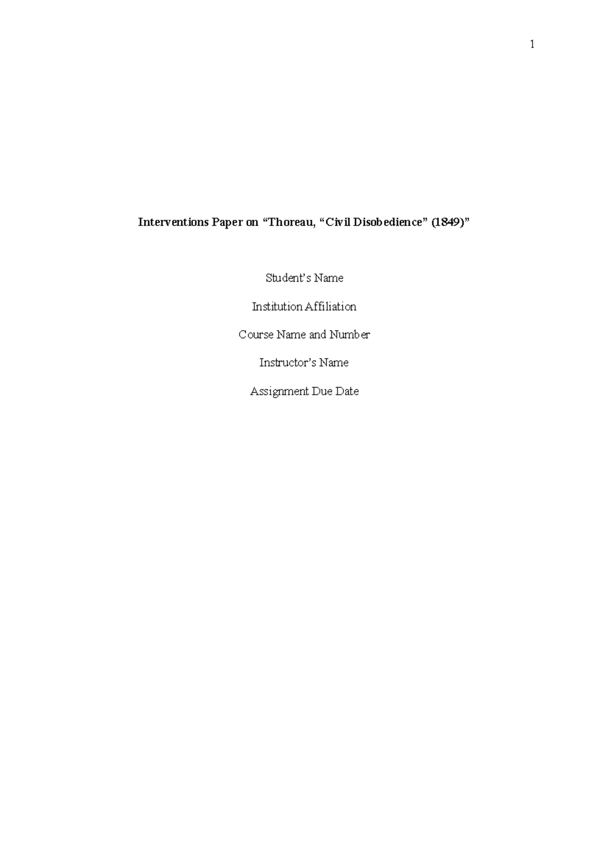 Essay on Thoreau - Interventions Paper on “Thoreau, “Civil Disobedience ...