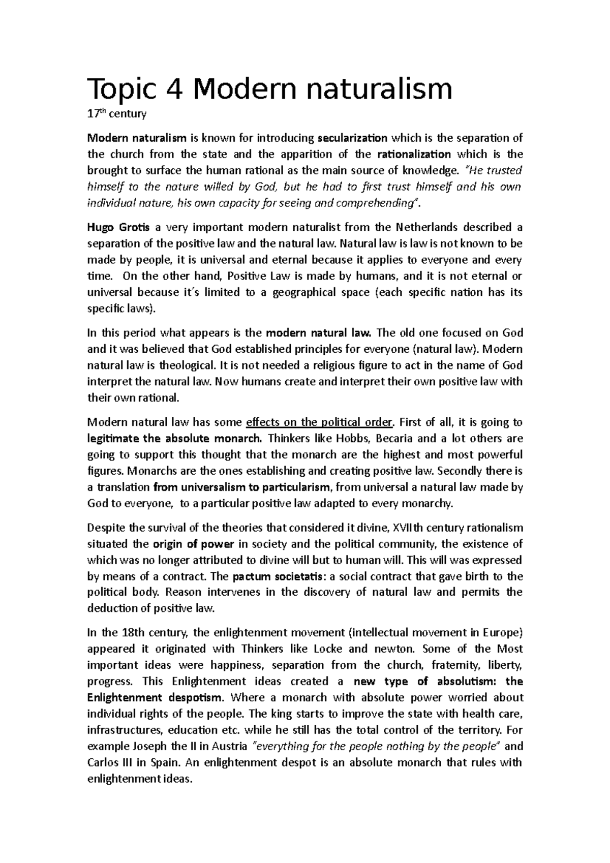 Intro topic 4 and 5 - Topic 4 Modern naturalism 17 th century Modern ...