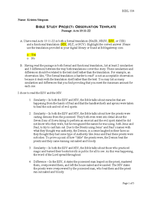 Bible Study Project Interpretation - BIBL 104 Name: BIBLE STUDY PROJECT ...