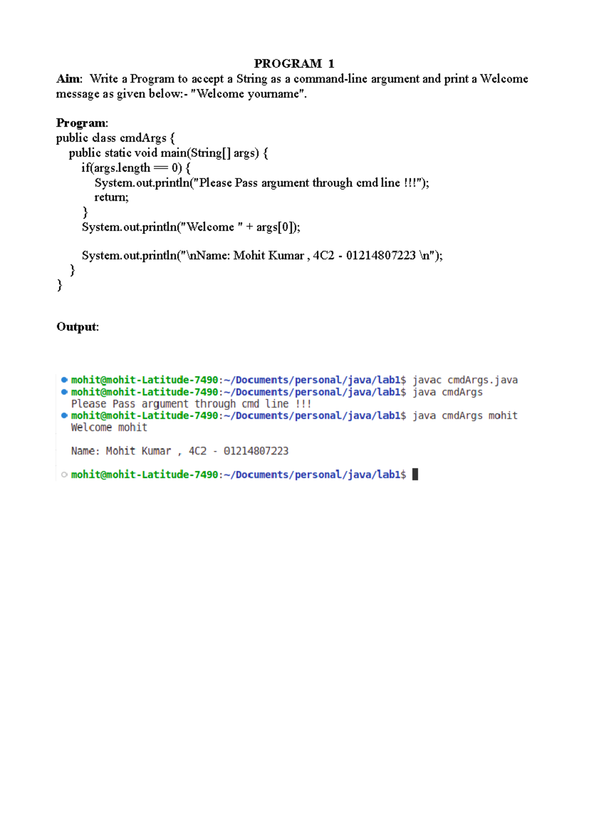 Java Experiment 8 And 9 Aim Write A Program To Accept A String As A Command Line Argument And