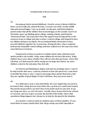 D096 Task 2 - Completed task 2. Passed - Elizabeth Stone 9/5/ Task 2 A1 ...