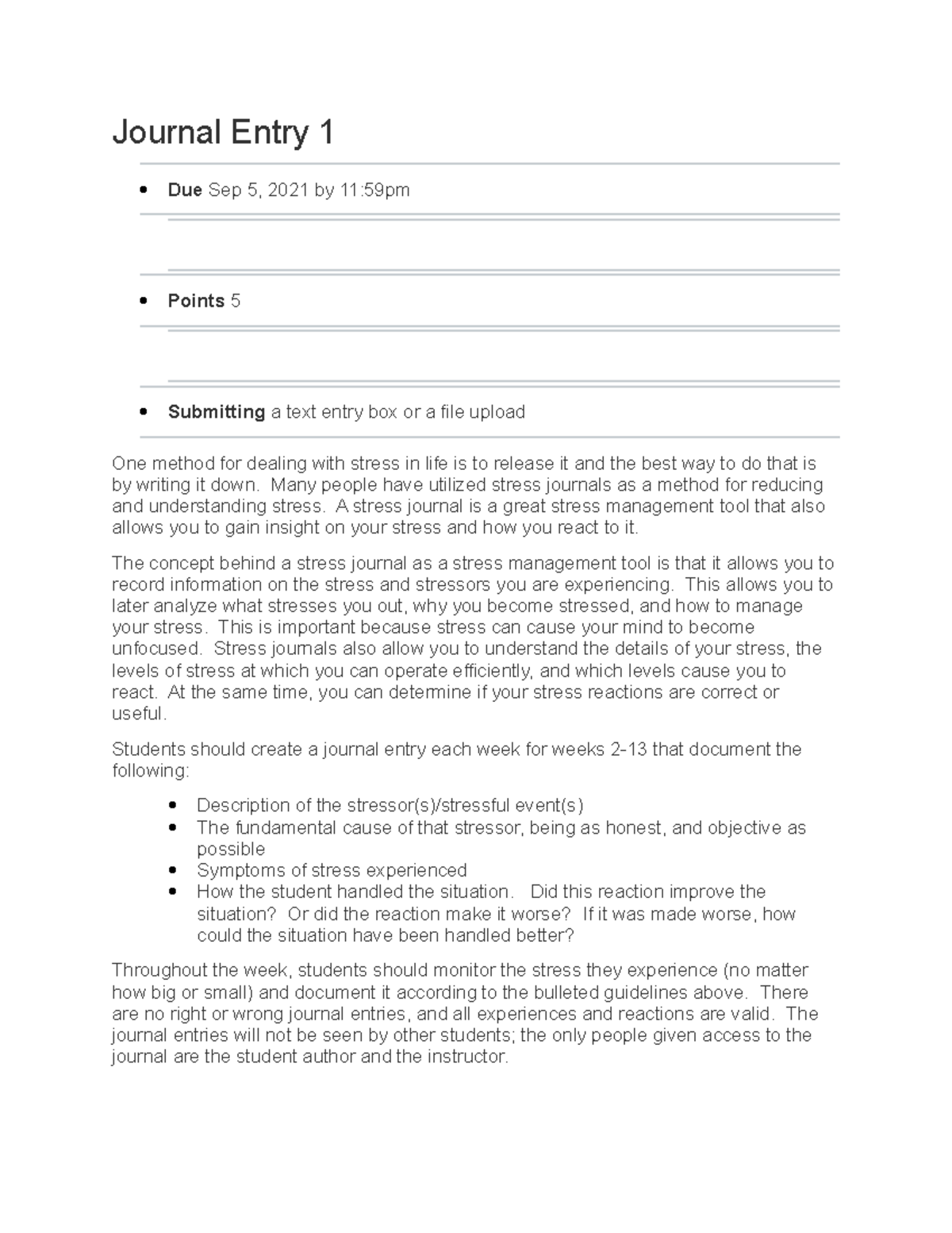 Journal Entry 1 - assignment - Journal Entry 1 Due Sep 5, 2021 by 11 ...