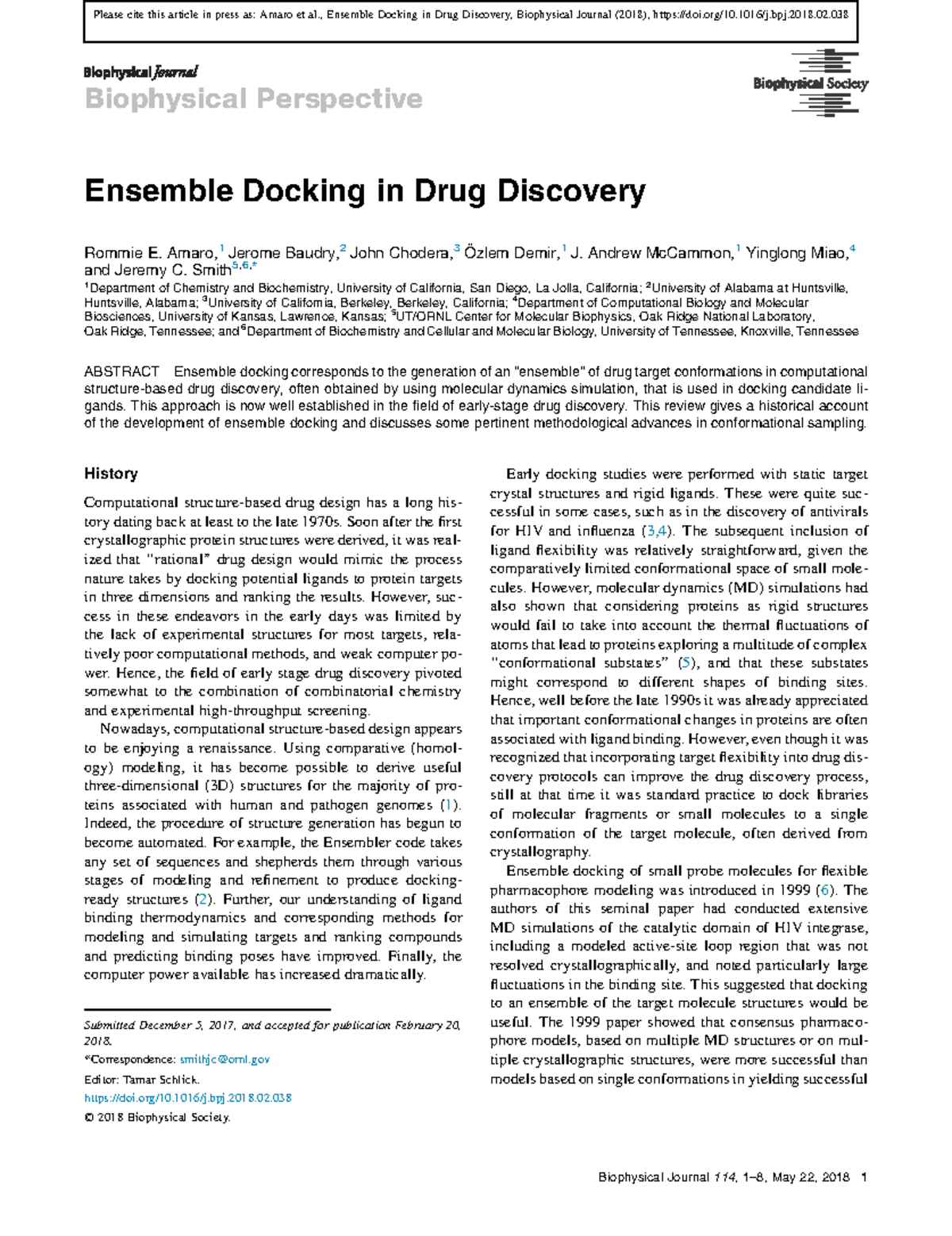Ensemble Docking in Drug Discovery - Biophysical Perspective Ensemble ...