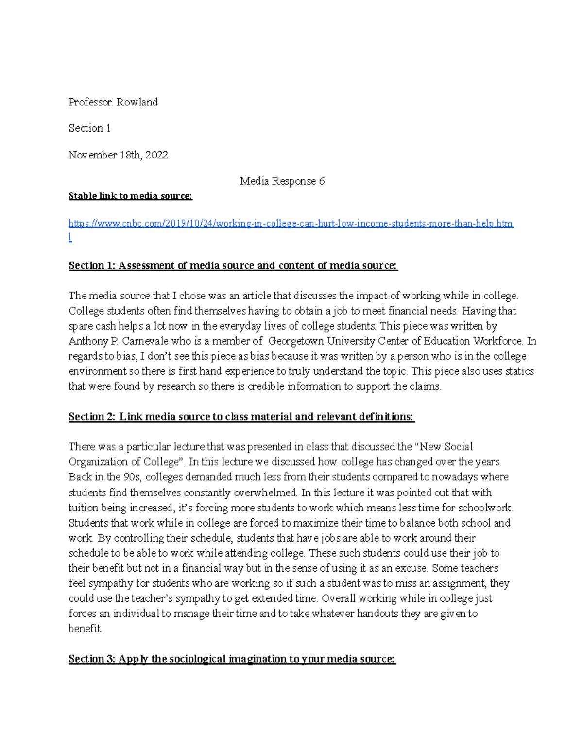 Cas 100A Media Response 6 - Professor. Rowland Section 1 November 18th ...