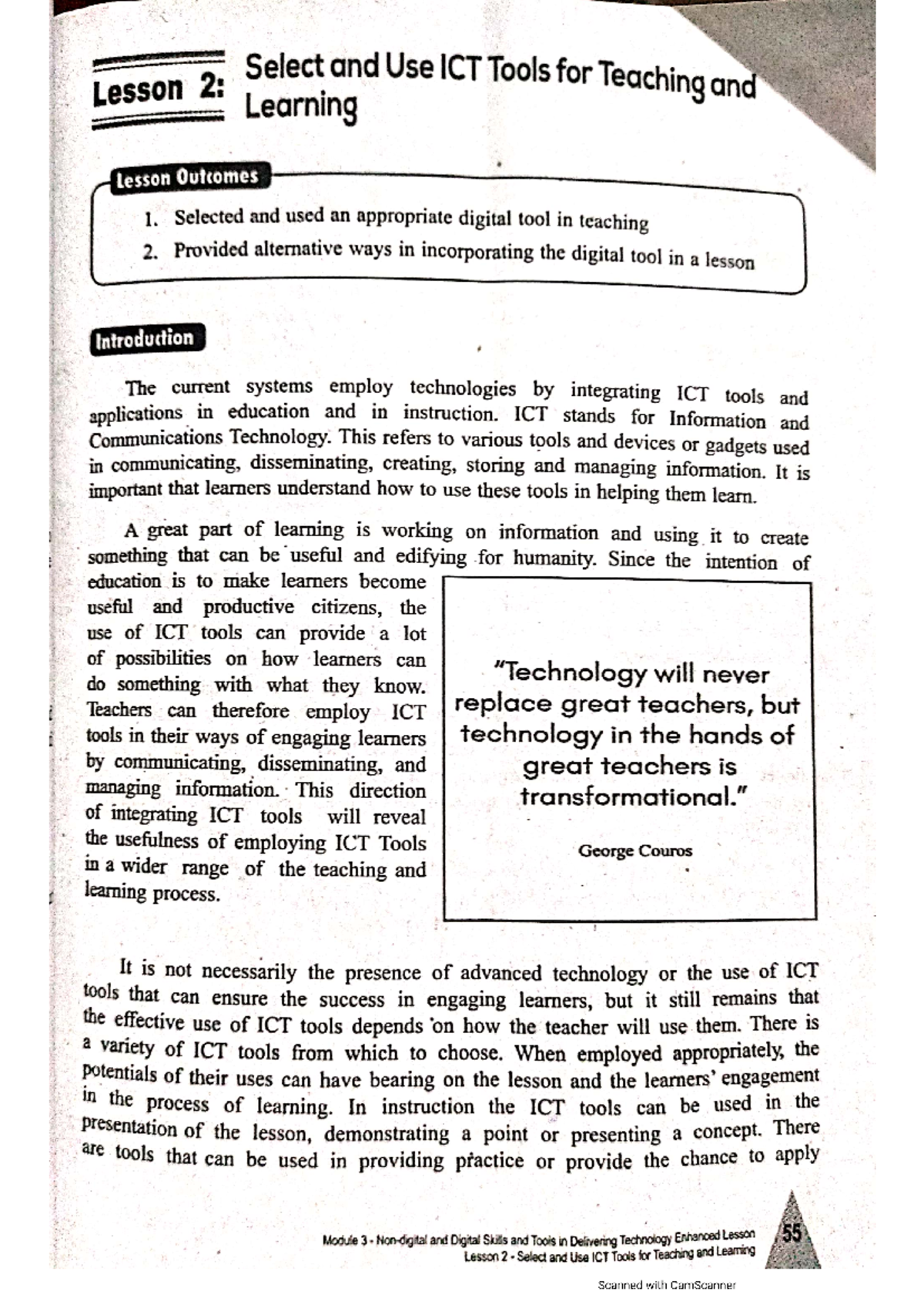 Module 4 TTL 1 - Lesson 2: Select and Use ICT Tools for Teaching and Learning Lesson Outcomes 1 ...