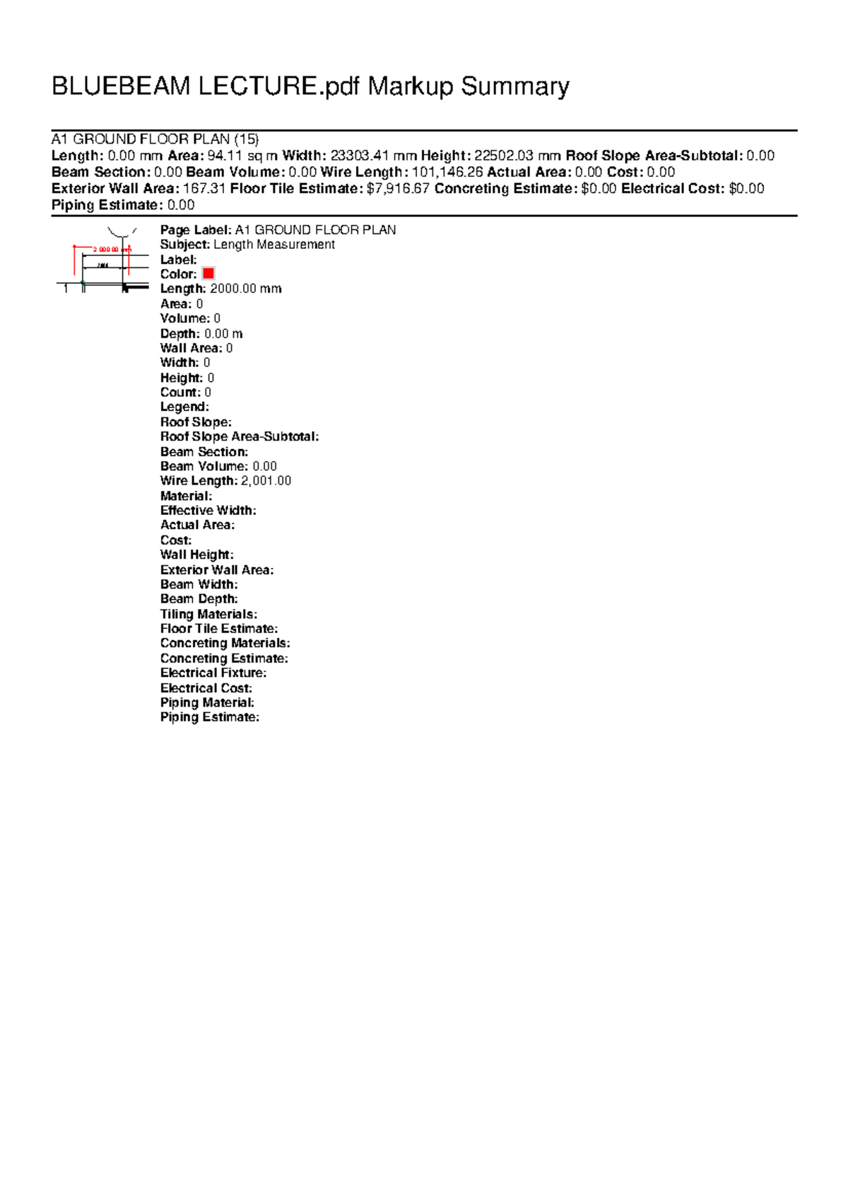 Bluebeam Lecture Summary - BLUEBEAM LECTURE Markup Summary Page Label: A1 GROUND FLOOR PLAN ...