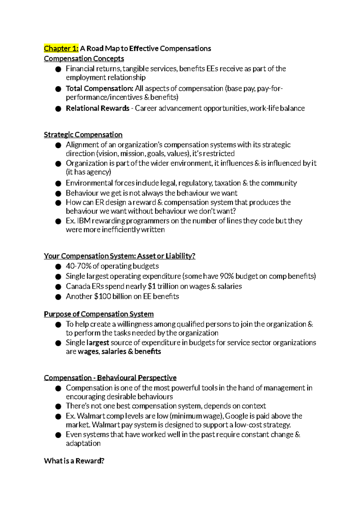 Compensation Midterm - Chapter 1: A Road Map to Effective Compensations ...