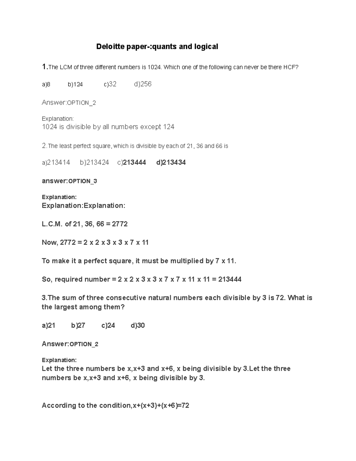 Deloitte paper 3 - vvvvvvvvv - Deloitte paper-:quants and logical 1 LCM ...