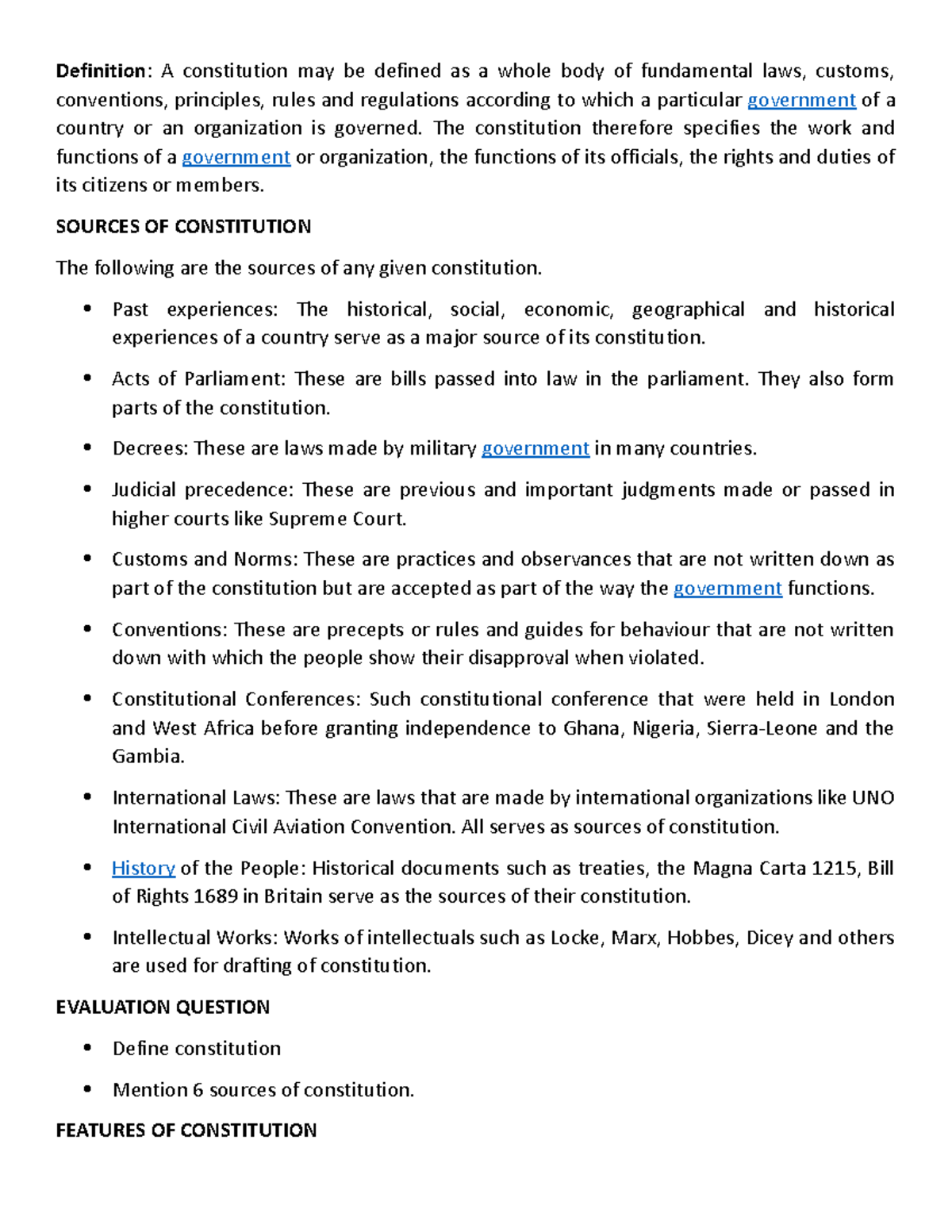 Constitution full - Definition: A constitution may be defined as a ...