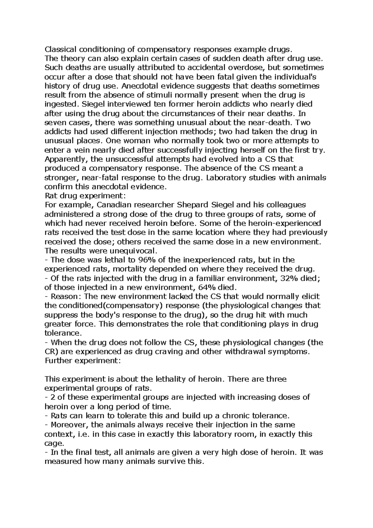 Classical conditioning of compensatory responses example drugs - The ...