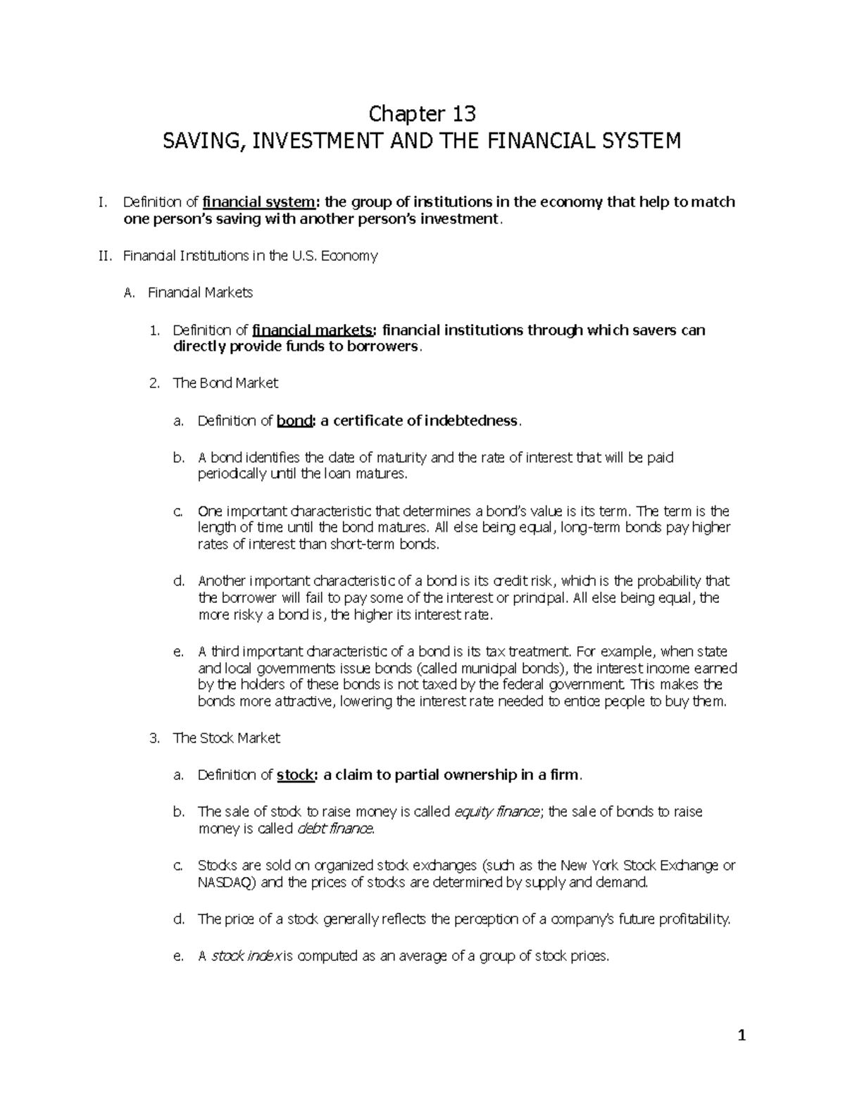 Chapter 13 - Lecture notes - Chapter 13 SAVING, INVESTMENT AND THE ...