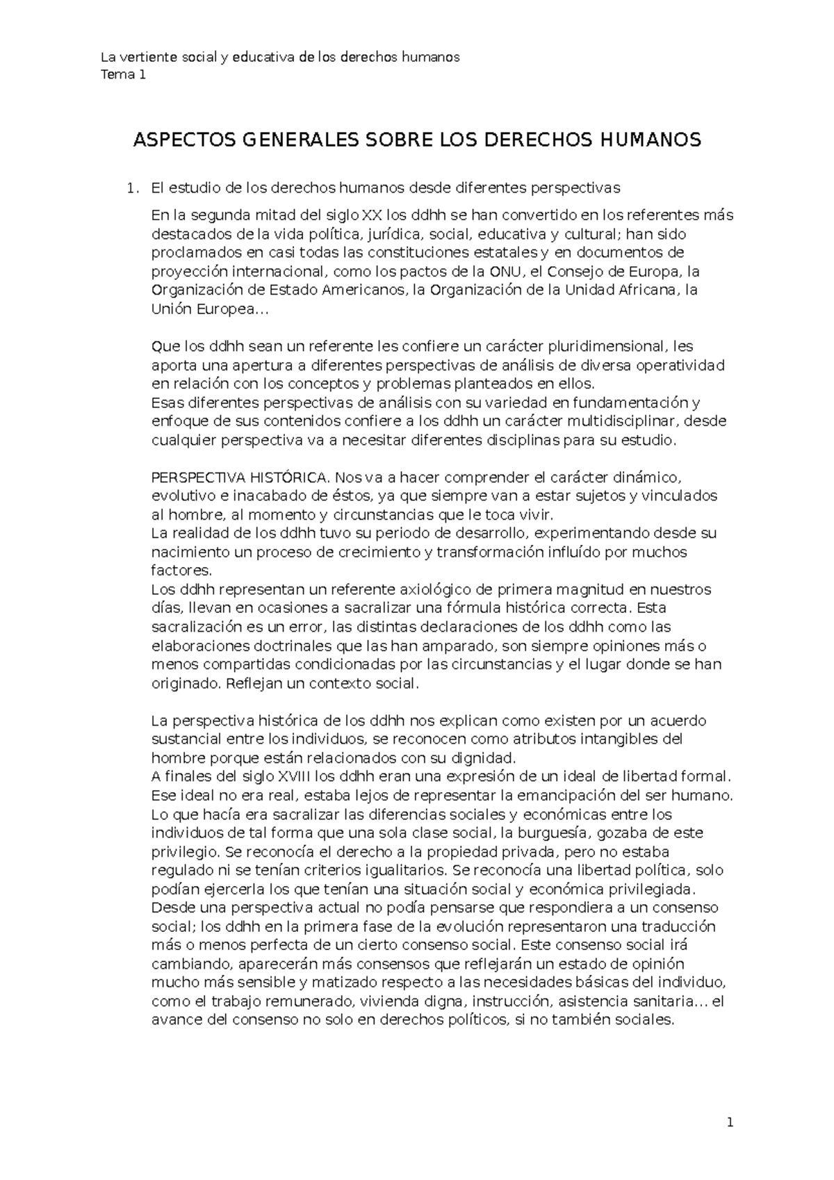 TEMA 1 Aspectos Generales Sobre LOS Derechos Humanos - Tema 1 ASPECTOS GENERALES SOBRE LOS ...