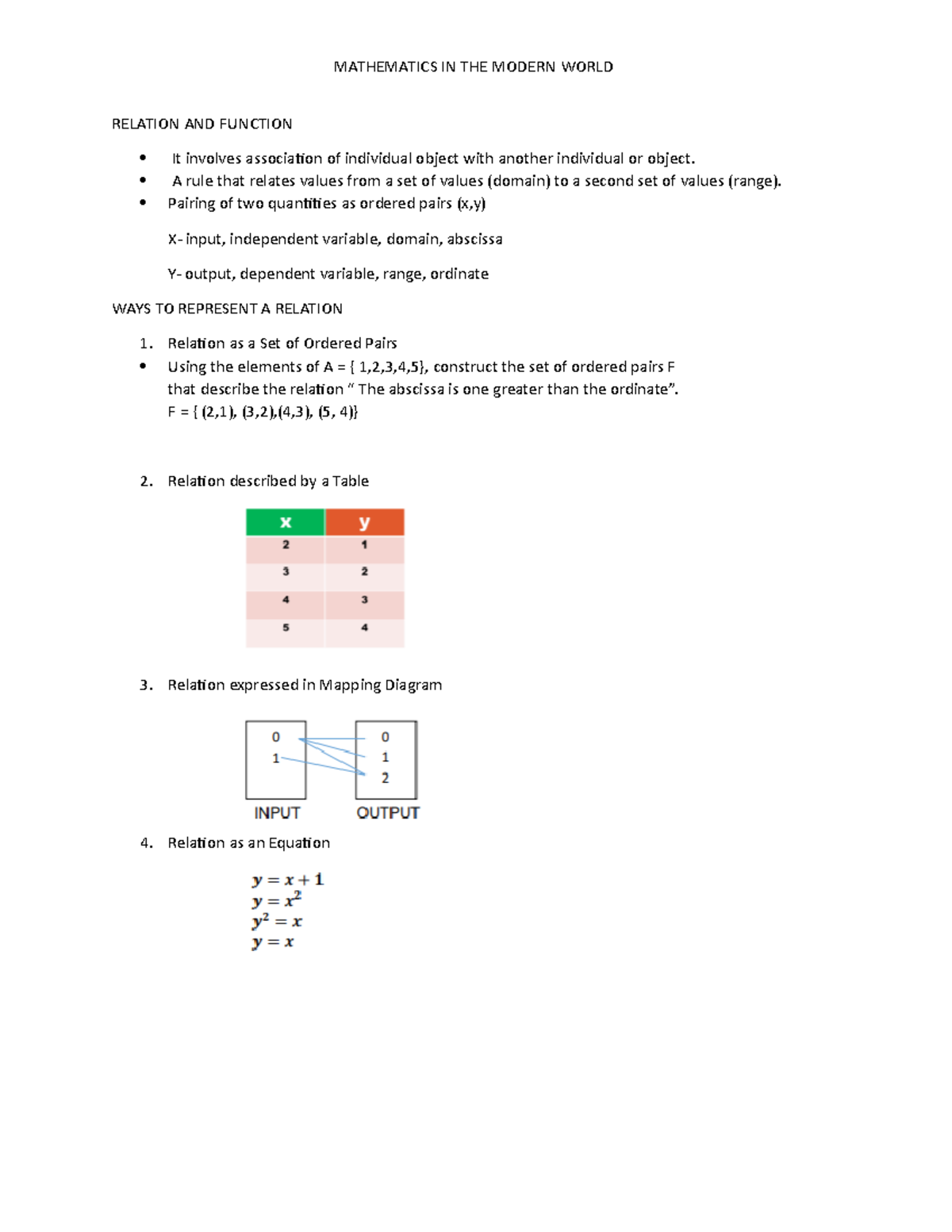 Relation AND Function - Mathematics In The Modern World - Studocu