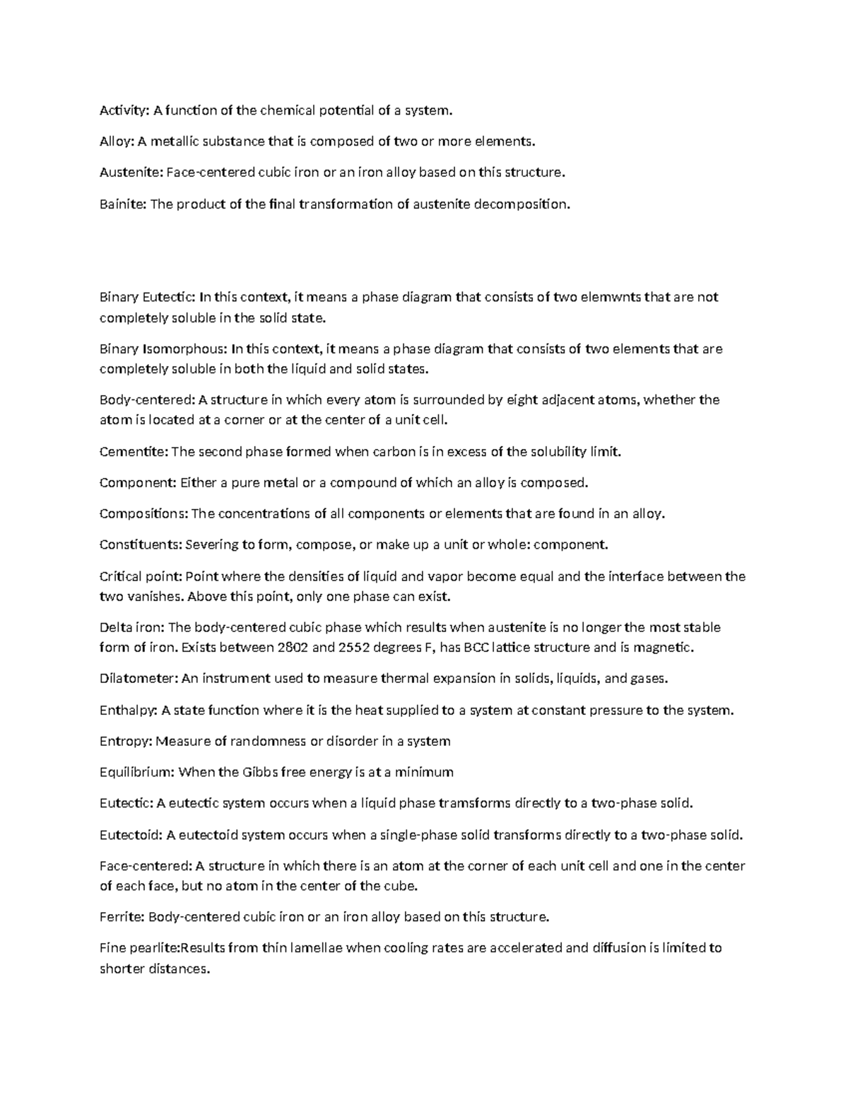 Metallurgy Terms - For lecture only - Activity: A function of the ...