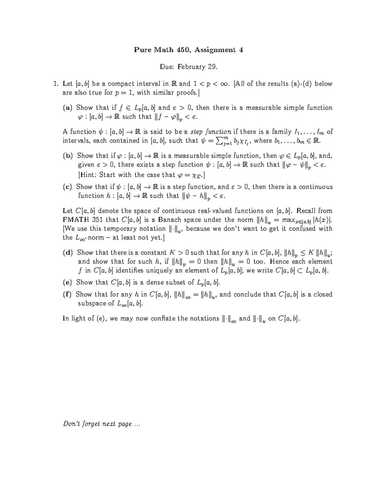 A4 - Compact Intervals - Pure Math 450, Assignment 4 Due: February 29 ...