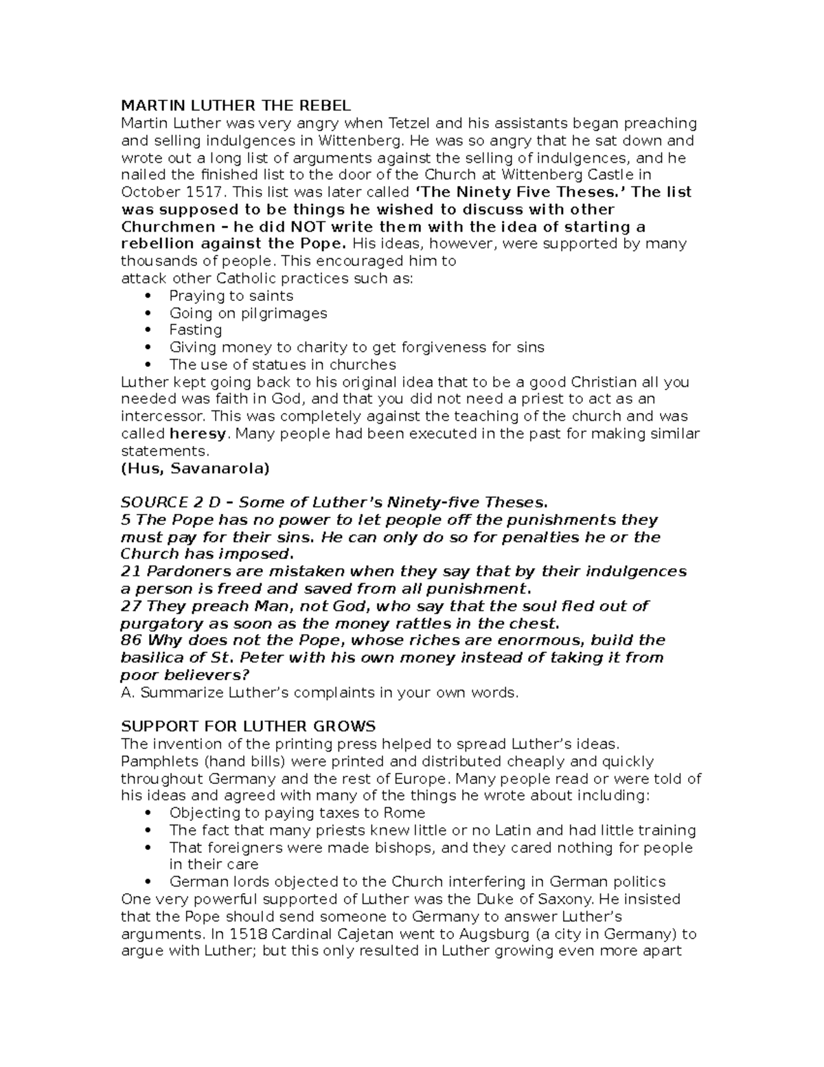 Martin Luther THE Rebel - MARTIN LUTHER THE REBEL Martin Luther was ...