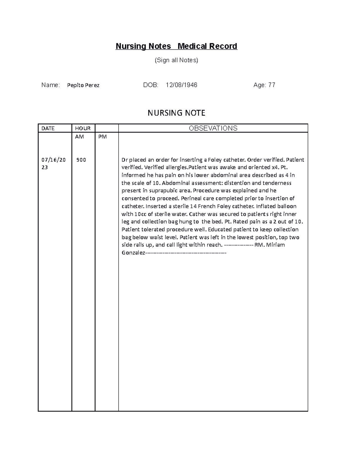 Nursing Note-1 example - Nursing Notes Medical Record (Sign all Notes ...