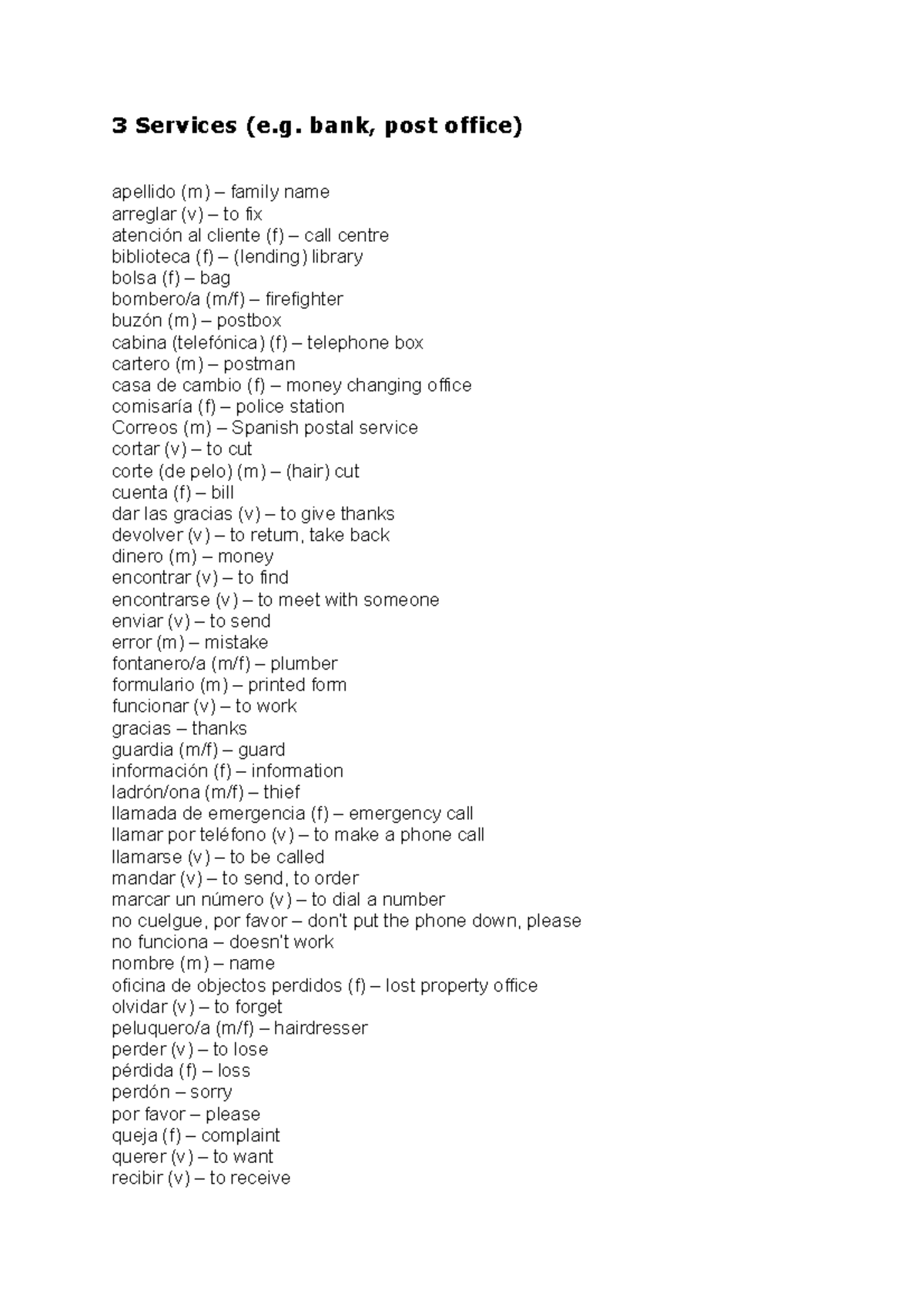 Services vocab - cell bio - 3 Services (e. bank, post office) apellido ...