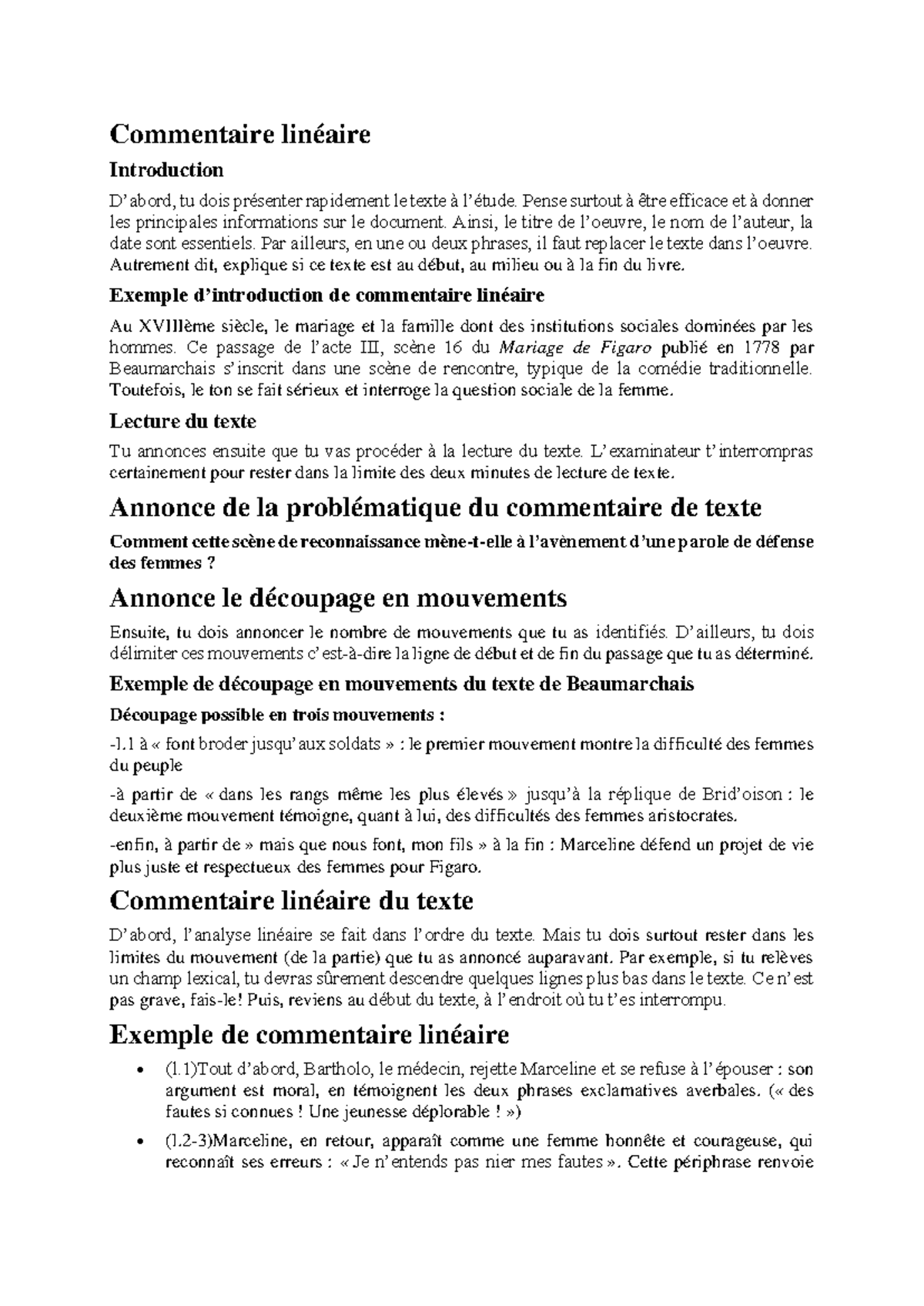 Commentaire linéaire exemple - Commentaire linéaire Introduction D ...