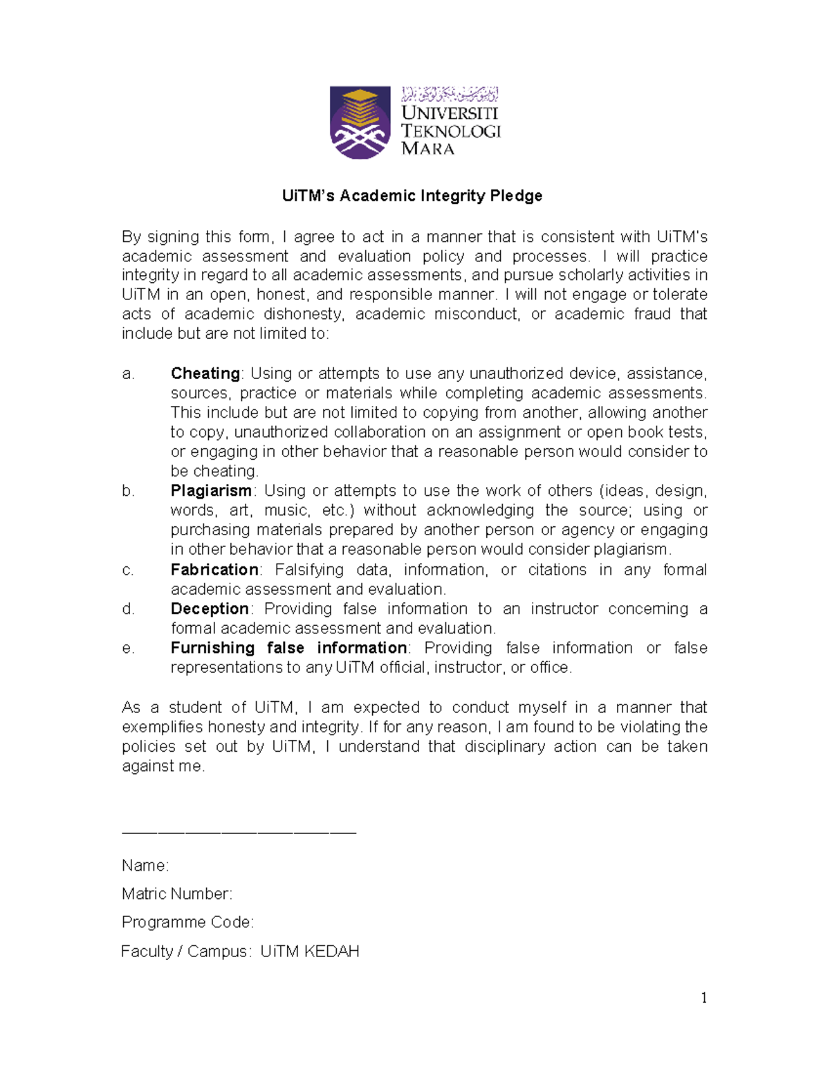 Answer Script LAW445 - UiTM’s Academic Integrity Pledge By signing this ...
