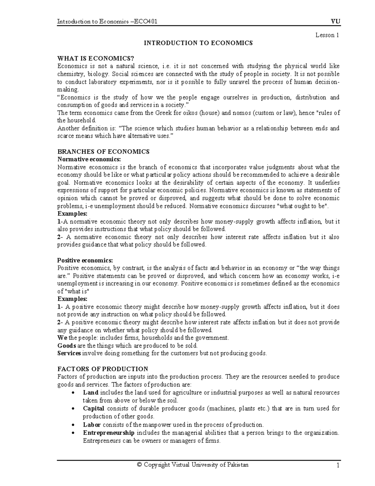 Revised handouts\ Revised Handouts- ECO401 - Lesson 1 INTRODUCTION TO ...