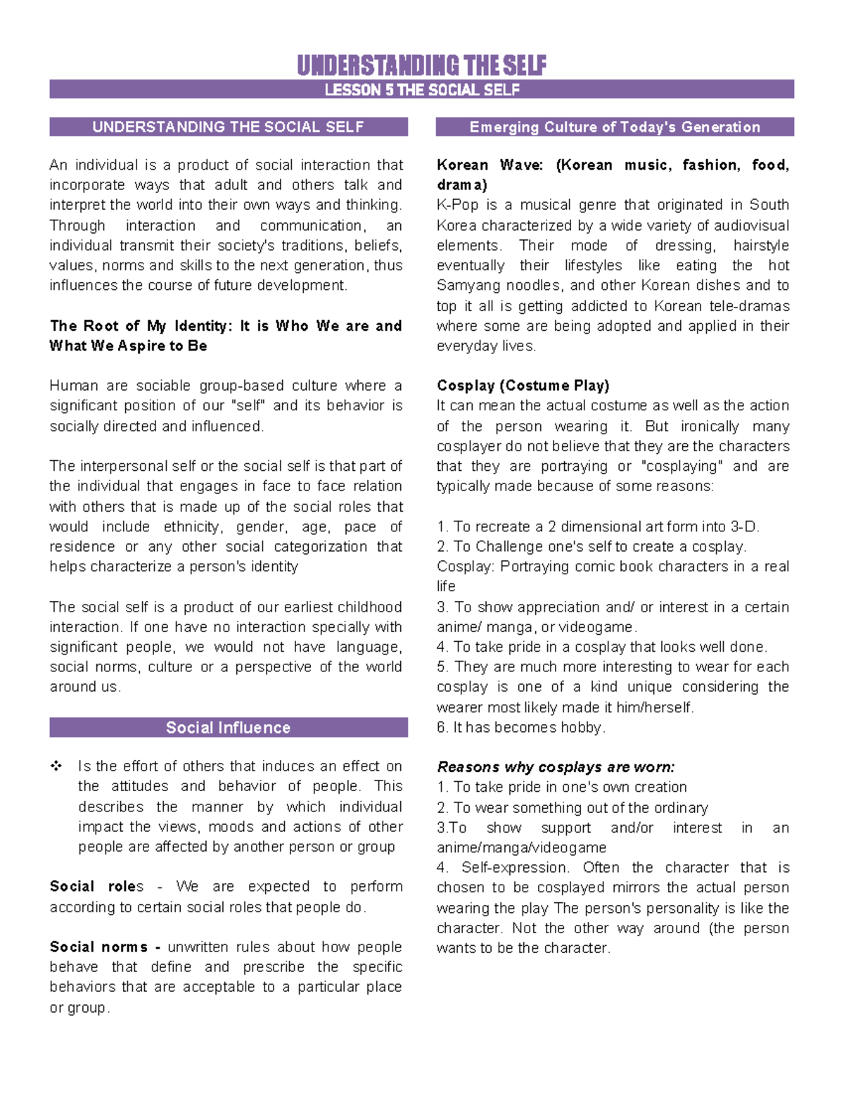 UTS Lesson 5 " The social self" - UNDERSTANDING THE SELF LESSON 5 THE ...