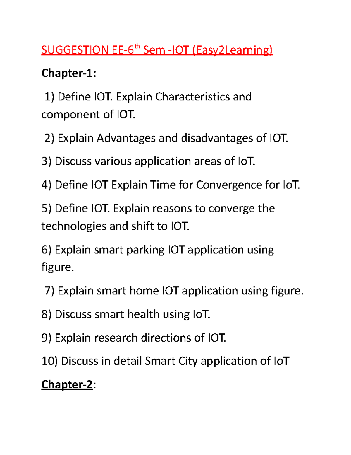 Suggestion EE-6th Sem - Summary Computer Science Honours - SUGGESTION EE- th Sem -IOT - Studocu