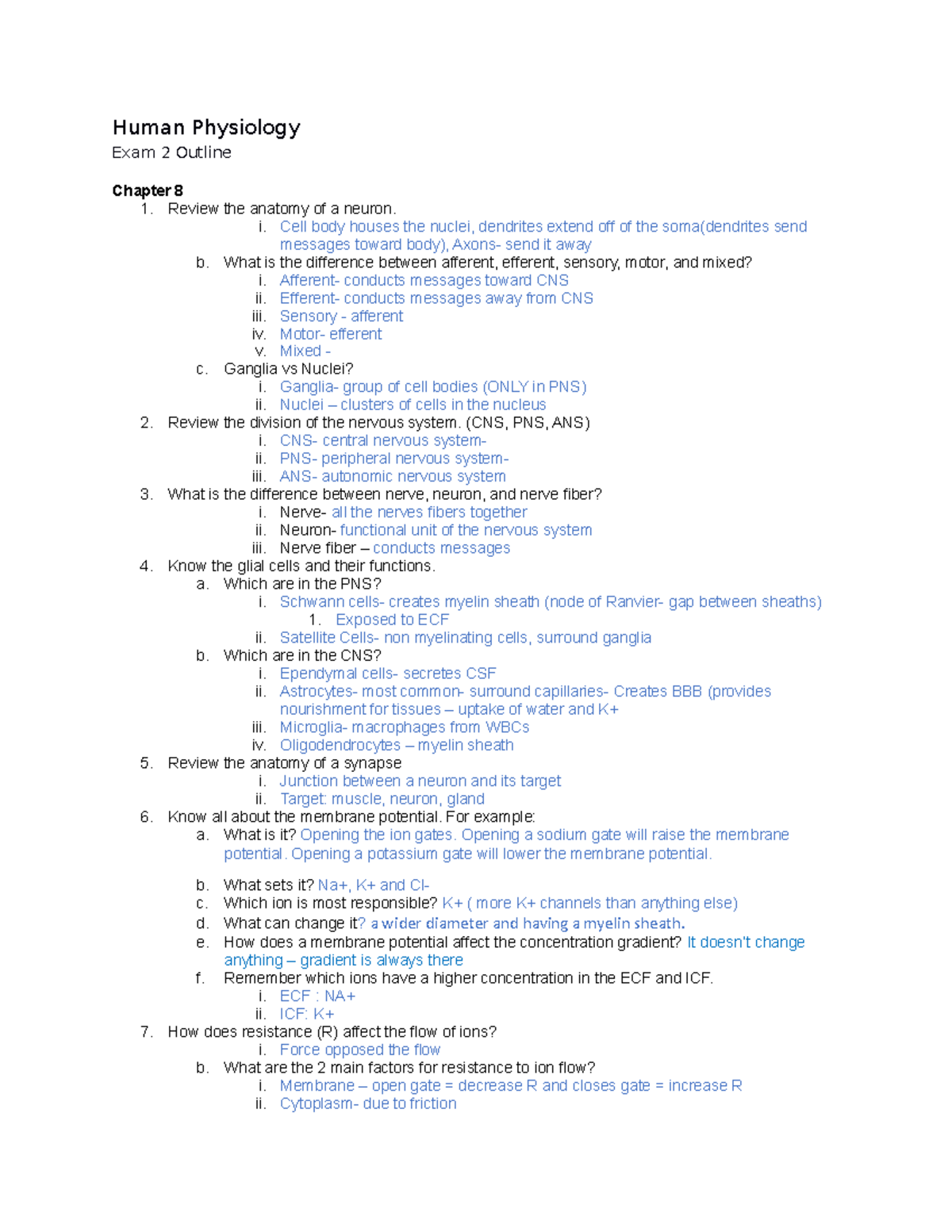 Unit 2 Exam Study Guide Fa21 - Human Physiology Exam 2 Outline Chapter ...
